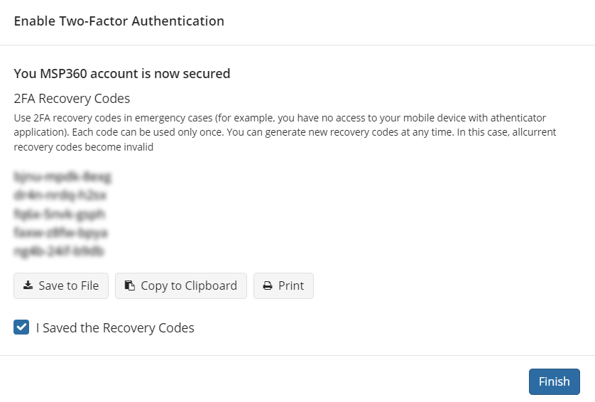 2FA Recovery Codes 2FA Recovery Codes