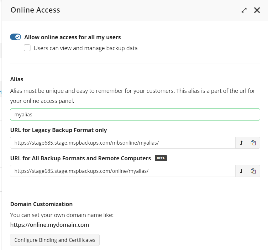 Configure Online Access