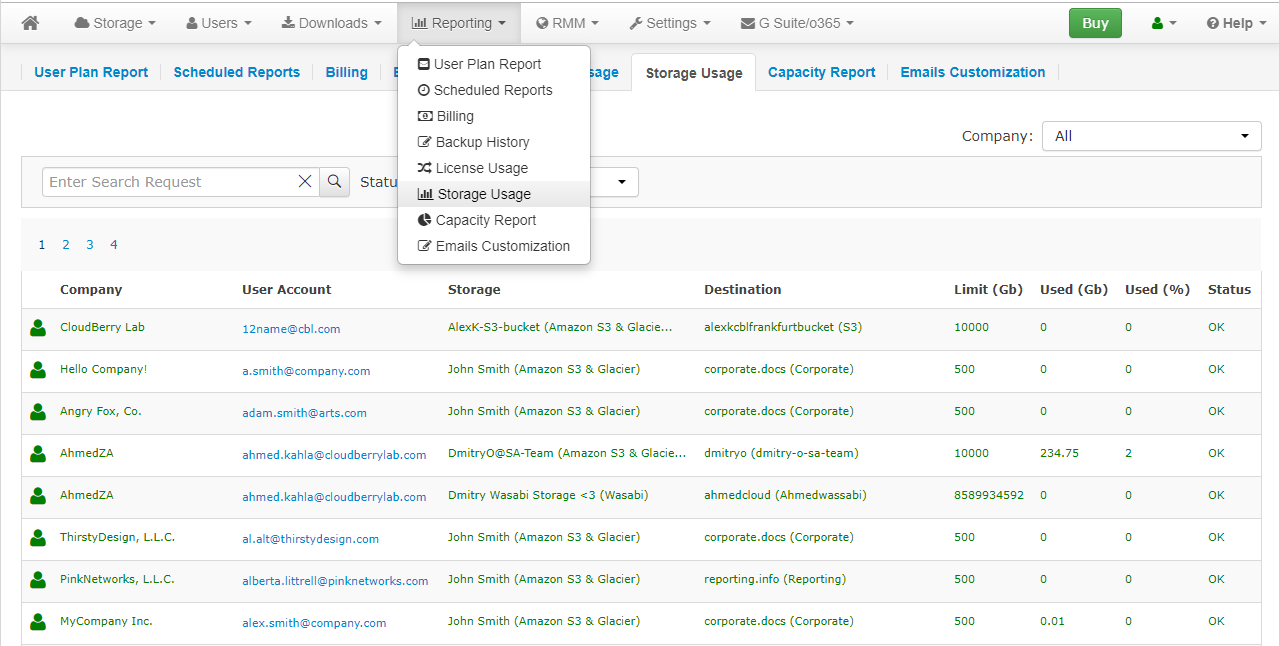 Storage Usage and Capacity Report