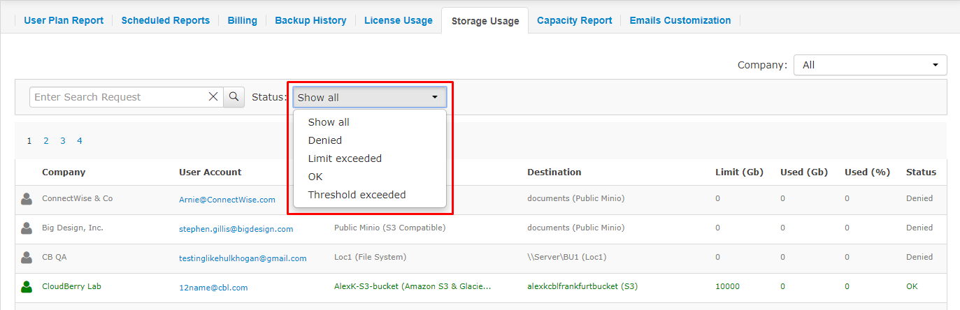 Storage Usage and Capacity Report