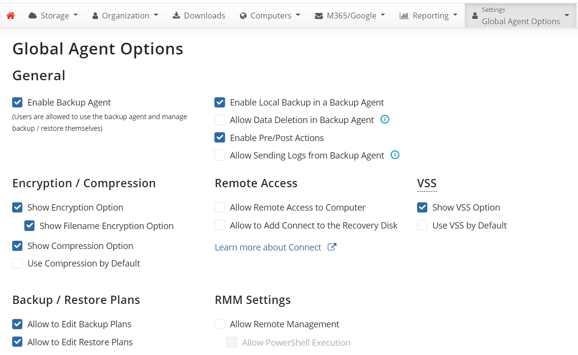 Global Agent Options